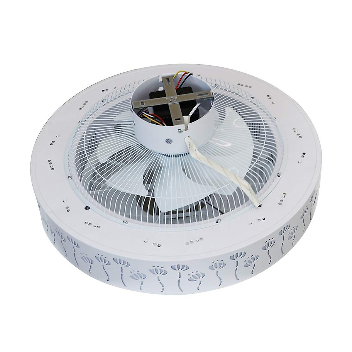 TFCFL 22 Inch Ceiling Fan with Light, Modern Invisible Acrylic Lighting Fan with Remote Control Semi Flush Mount Bladeless Fan Chandelier for Restaurant Bedroom Living Room (White)