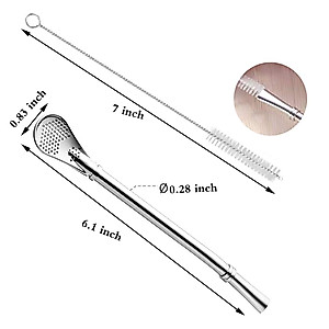 Yerba Mate Bombilla Gourd Drinking Filter Straws 304 Food-Grade Stainless Steel 6.1 inch Long Spoon Bombillas Straws for Mate Tea Set of 3 with Cleaning Brush (silver)