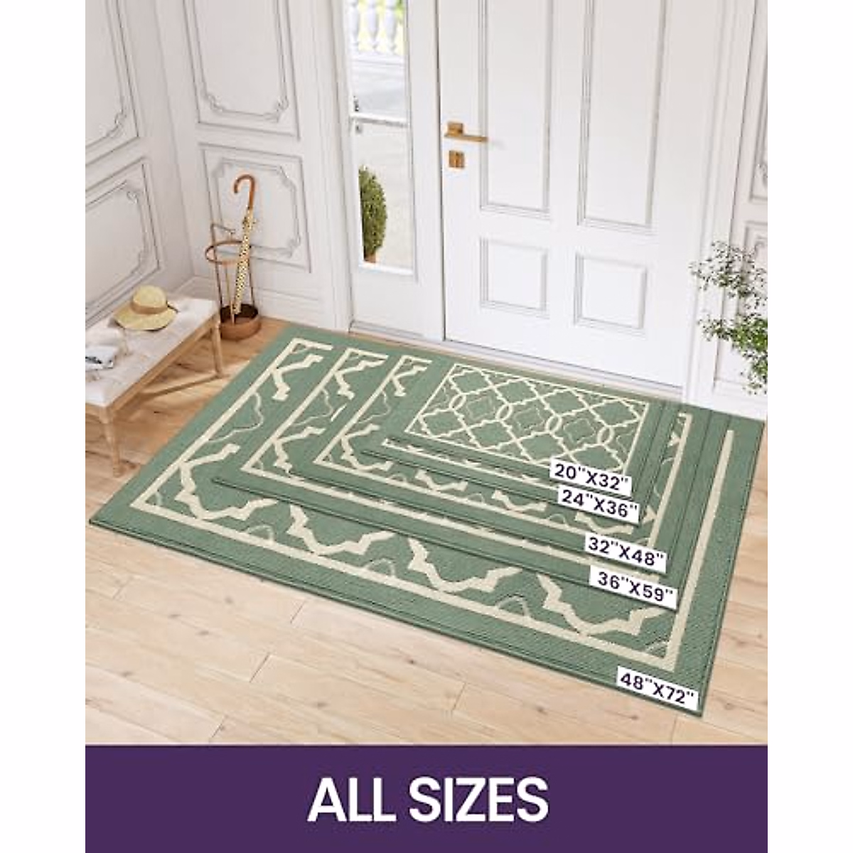 DEXI Door Mat 32x20, Non-Slip Low-Profile Entrance Mats, Absorbent Washable Front Back Doormats for Entryway, Inside Entry, High Traffic Areas, Green