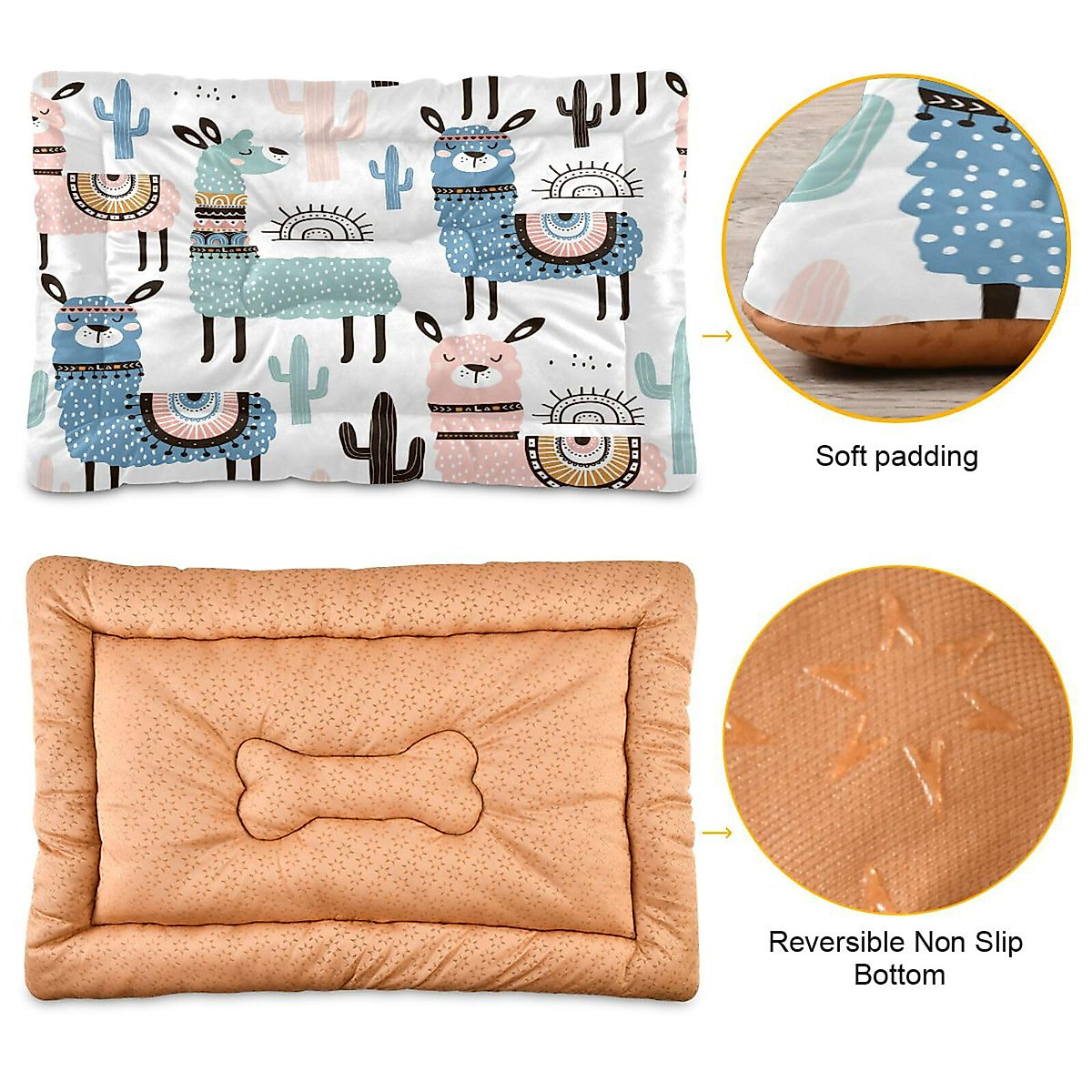 YETTASBIN Cute Llama Crate Pet Bed, Portable Washable Dog Cat Mat, Soft Comfortable Pet Mattress with Non-Slip Bottom for Dogs Cats Sleeping, 24 x 18 Inch