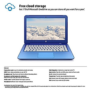 (Discontinued) HP Stream 13.3 Inch Laptop (Intel Celeron, 2 GB, 32 GB SSD, Horizon Blue) Includes Office 365 Personal for One Year