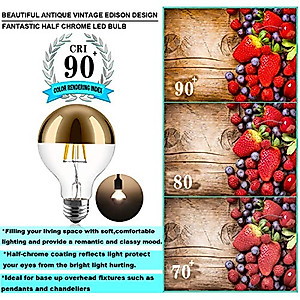 KarlunKoy Half Chrome Light Bulb 6W (60W Equivalent) Dimmable LED Edison Bulb G80/G25 Globe Shape Decorative LED Bulb Half Gold Reflected Light 2700K Soft White E26 Base Pack of 2