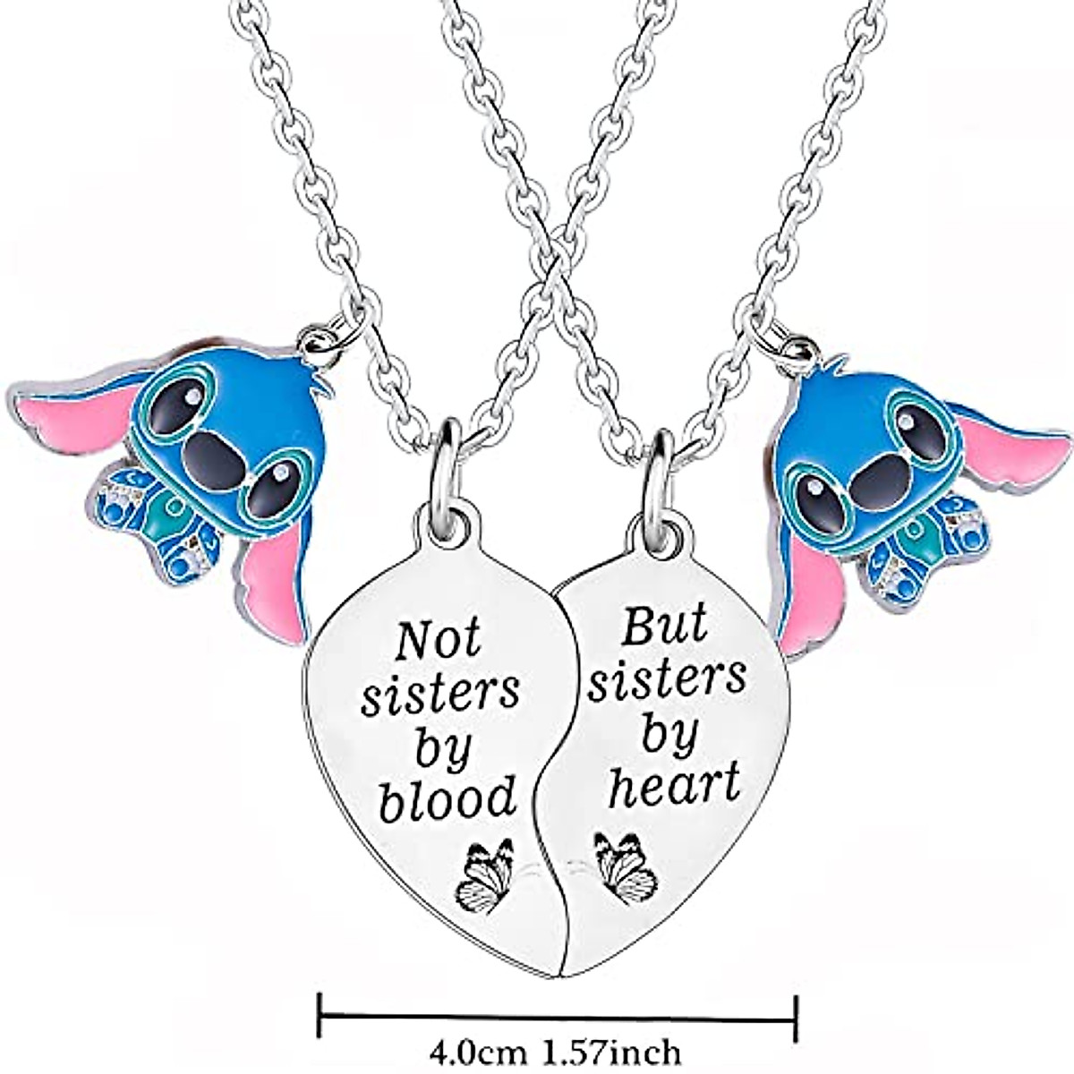 Mebvdebe 2Pcs Sister Necklace Sister Gifts from Sister Friendship Gifts Ohana Necklace for 2 Best Friends Stitch Necklace Friendship Jewelry Set Ohana Jewelry Gifts for Girls Women Stitch Lover Gifts
