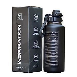 ARTS & CO. Success Facts Vacuum Insulated Stainless Steel Wide Mouth Leakproof Inspiration Sports Water Bottle 32 oz. (Deep Black)
