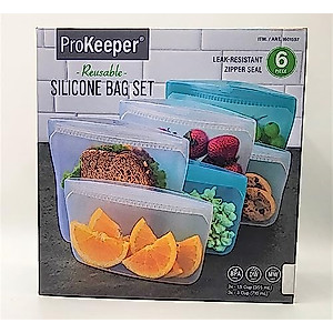 6 Piece Reusable Silicone Bag Set Microwavable, Dishwasher Safe, BPA Free