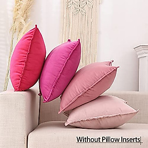 CARRIE HOME Pink Velvet Throw Pillow Covers 18x18 Set of 4 Hot Pink Light Blush Pink Room Decor Throw Pillows 18 x 18 Soft Decorative Pillows for Bedroom & Living Room (No Inserts)