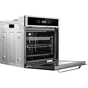 AAOBOSI Single Wall Oven, 24 Inch Electric Built-in Convection Oven 2.5 Cu.Ft 2800W 240V LED Digital Display Touch Control Timer Alarm Clock ChildLock for Kitchen,Drop Down Door in Stainless Steel