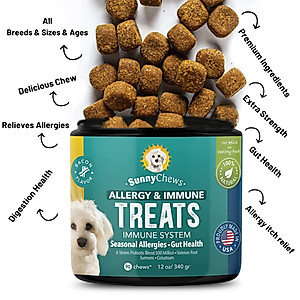 SUNNYCHEWS Allergy Relief for Dogs Itching| Dog Allergy Chews with Probiotics| Seasonal Allergy Support for Dogs| Allergy Immunity for Dogs| Help Relieve Skin, Itch Relief for Dogs| Bacon 90Chews 12oz