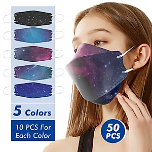 yohica 50 Packs KF94 Mask,4 Layer Filter Protection Disposable Face Masks,3D Fish Type Masks for Adult