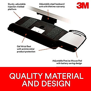 3M Easy Adjust Keyboard Tray, Adjustable Platform, 23-Inch Track, Black (Akt150le)