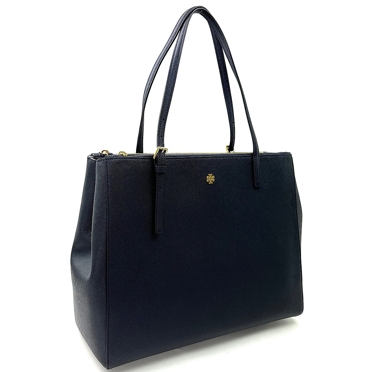 Tory Burch Women's Emerson Double Zip Tote Saffiano Leather With Gold Tone Hardware (Navy)