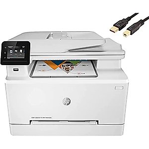 HP Color Laser Jet Pro M283cdw-F Wireless All-in-One Laser Printer, Print Scan Copy Fax, 600x600DPI, 260-Sheet, 22ppm, White, Auto 2-Sided Printing, Remote Mobile Print, Durlyfish USB Printer Cable