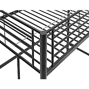 Walker Edison Timothee Urban Industrial Metal Twin over Loft Bunk Bed, Twin Size, Black