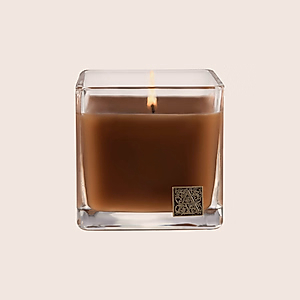 Aromatique Cinnamon Cider Glass Cube 12 oz Scented Jar Candle with Metal Medallion for Home Décor and Gift