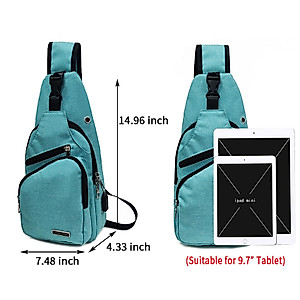 Seoky Rop Men Women Sling Backpack Crossbody Shoulder Chest Bag with USB Charging Port for Travel Hiking Mint Green
