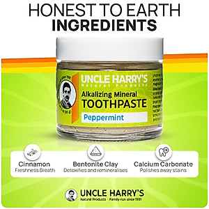 Uncle Harry's Peppermint Remineralizing Toothpaste | Natural Whitening Toothpaste Freshens Breath & Promotes Enamel | Vegan Fluoride Free Toothpaste