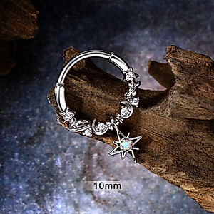 CM Crareesi Mania Dangle Septum Piercing Jewelry Star 10mm Septum Ring 316L Surgical Steel 16G Cute Helix Earrings for Women Daith Piercing Jewelry Dangle Nose Ring