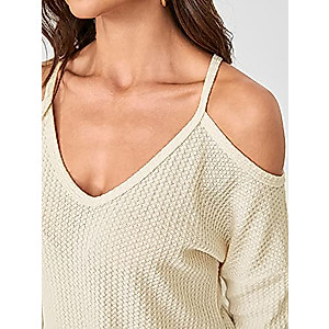 YOINS Pullover Sweaters for Women Jumpers Sexy V Neck Cold Shoulder Long Sleeves Casual Loose Fashion Knitted Tee Tops Blouse NEWVSN001-Beige S