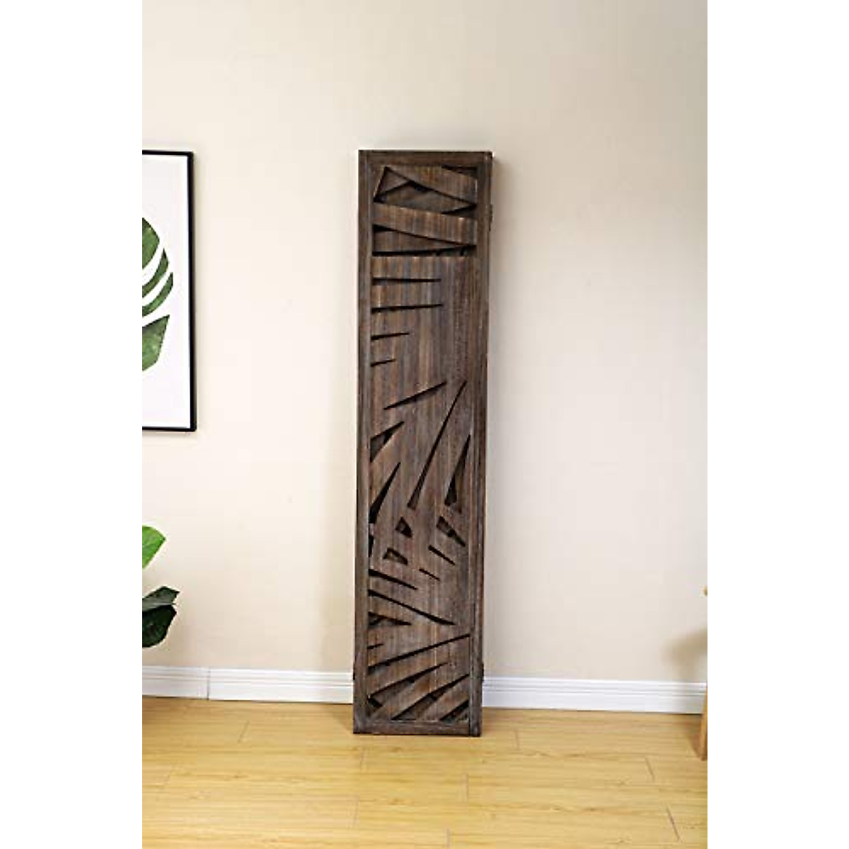 Proman Products Palm Spring 4-Panel Folding Screen Room Divider FS37151 Made in Natural Paulownia Wood, Carbonized Finish, 60" W x 67" H x 1" D (Max Extend), 15" W x 67" (Per Panel), Smoked Brown