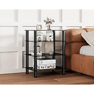 Fitueyes 4-Tier Media Stand Audio/Video Component Cabinet with Glass Shelf for/Apple Tv/Xbox One/ps4 AS406001GB