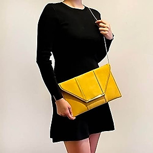 JNB Women's Faux Microsuede Envelope Clutch (Mustard)