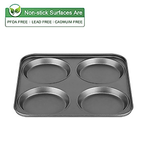 Tiawudi Muffin Top Pan, 4-Cup Hamburger Bun Pan, Large Whoopie Pies Pan, Non-Stick Bakeware for Eggs, Cornbread, Small Cake Layers and Drop Cookies, Set of 3