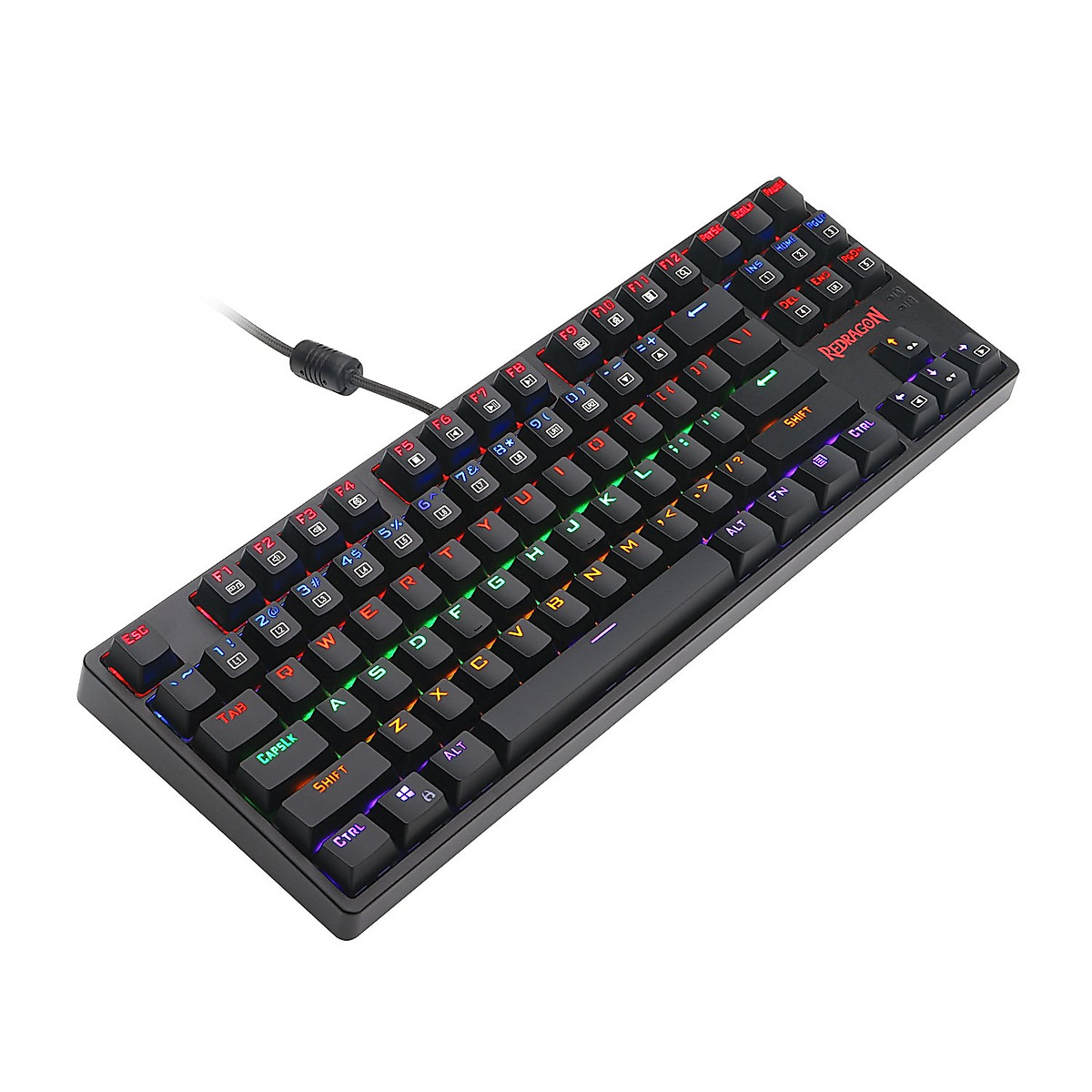 Redragon K576R DAKSA Mechanical Gaming Keyboard Wired USB LED Rainbow Backlit Compact Mechanical Gamers Keyboard 87 Keys for PC Computer Laptop Blue Switches (Black)