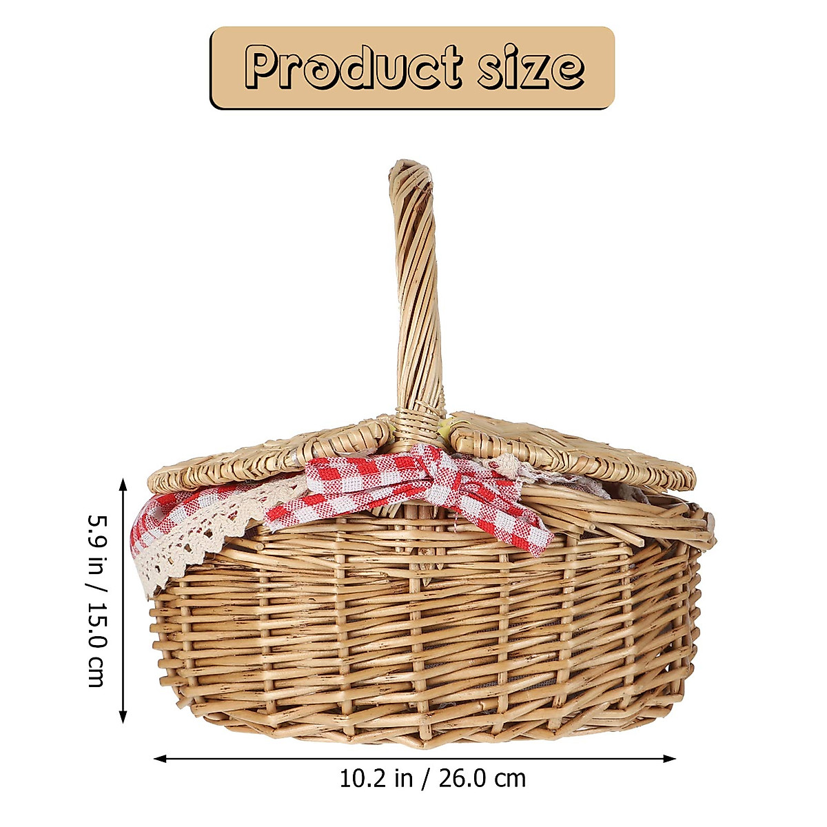 Wicker Basket with Liner Camping Picnic Basket Shopping Storage Hamper with Lid and Handle for Barbecue Food Storage Container Sundries Organizer Red Fruit Vegetable Storage Basket