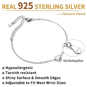 ChicSilver 925 Sterling Silver Bracelet for Women Love Heart Bracelet Dainty Charm Bracelet Adjustable Mom Bracelet Gift for Mothers Day