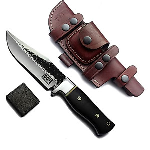GCS Handmade D2 Steel Hunting Knife Full Tang Micarta Handle Hunting Knife with Right Hand Front Belt and Left Hand Scout Carry Buffalo Leather Sheath for Survival EDC GCS 236