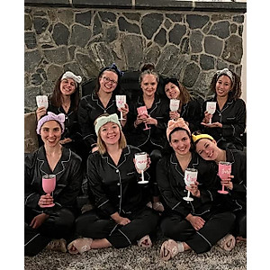 Samring Womens Silk Satin Pajamas Long Sleeve Loungewear Two-Piece Sleepwear Button-Down Pj Set Black XL