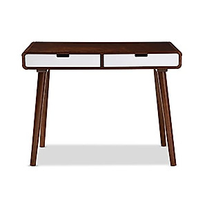 BAXTON STUDIO Casarano Two-Tone Finish 2 Drawer Wood Home Office Writing Desk, Dark Walnut/White