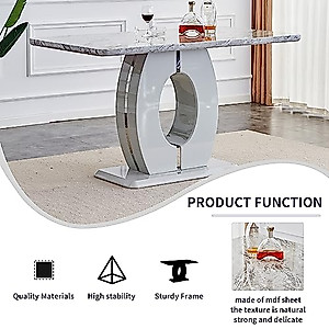 Pvillez 63" Marble Pub Table, Counter Height Pub Dining Table with Faux Marble Top and U-Shape MDF Base, Modern Office Computer Dinner Table for Kitchen Living Dining Room(No Chairs)