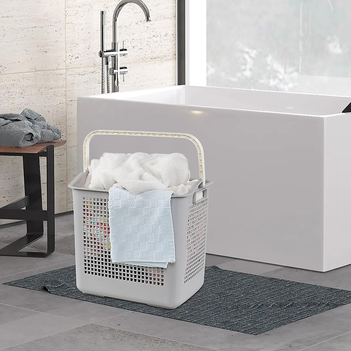 Xeabia 42 L Plastic Dirty Clothes Hampers with Handles, Large Plastic Laundry Baskets, Gray, 4 Packs