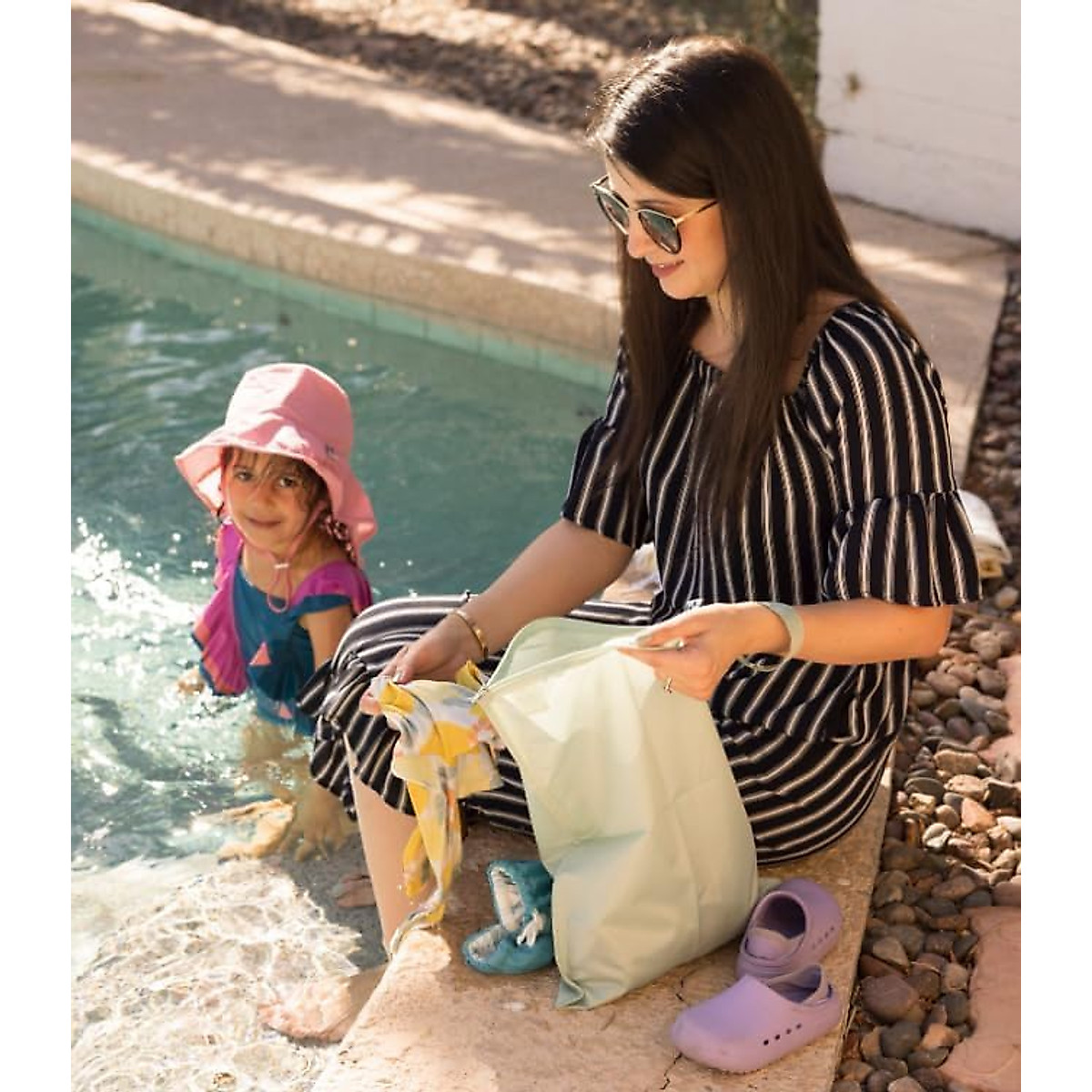 Tiny Twinkle Mess-proof Wet Bags 2 Pack Waterproof and Washable Bag for Travel storage, Stroller, Daycare, Baby Diapers, Yoga, Beach, Pool, Wet Toddler Swimsuits (Slate, Olive)