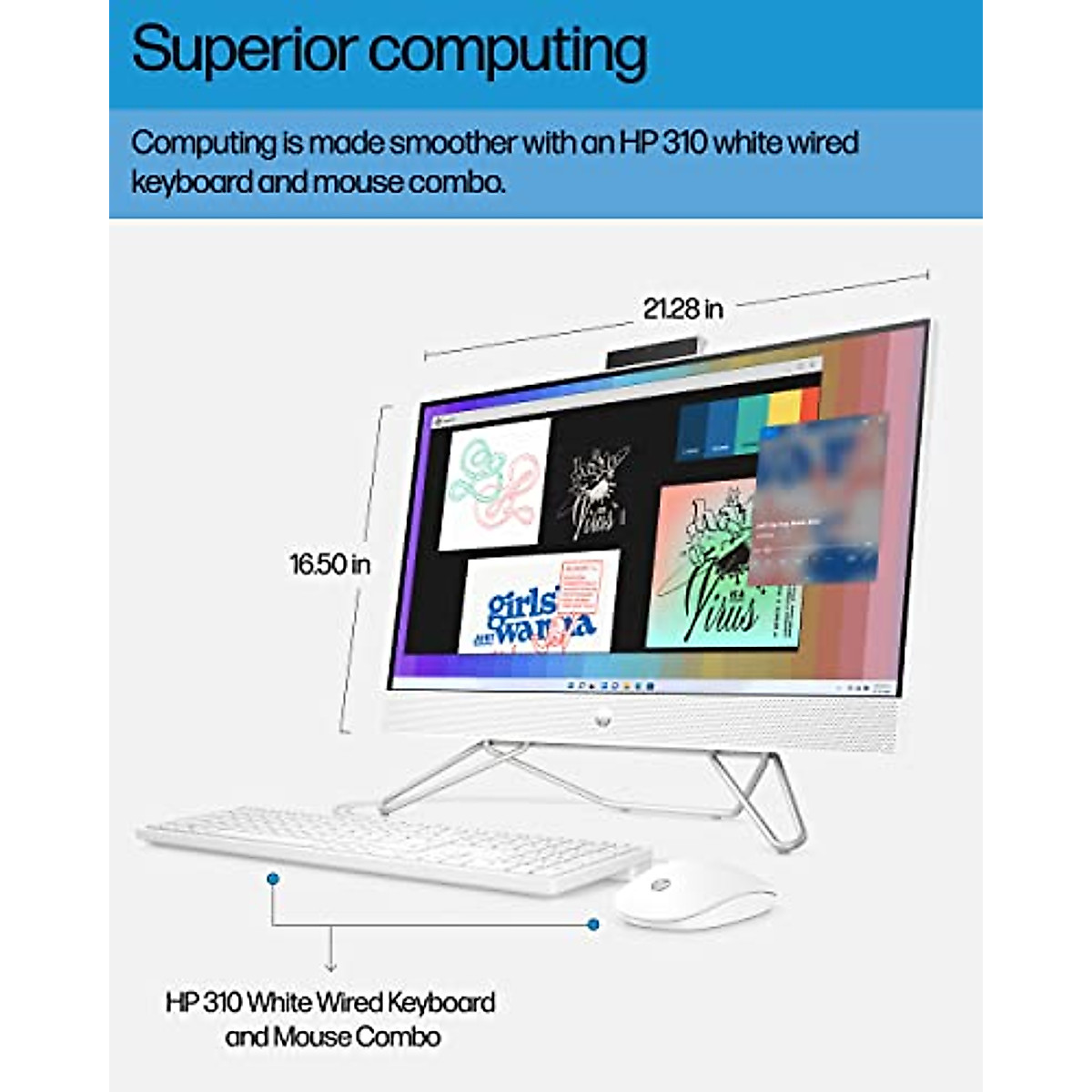 HP All-in-One Bundle PC, Intel Pentium Silver Processor, Intel UHD Graphics 605, 8 GB SDRAM, 256 GB PCIe SSD, Full HD Display, Windows 11 Home OS, Dual Computer Speakers, Wi-Fi (24-cb0120, 2022)