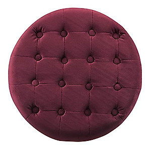 Homepop Home Decor | Upholstered Round Velvet Tufted Foot Rest Ottoman | Ottoman with Storage for Living Room & Bedroom | Decorative Home Furniture, Burgundy Small