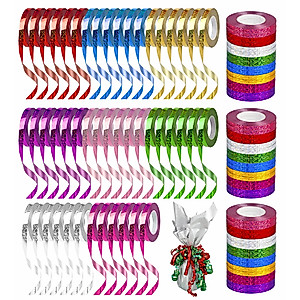 WELTOKE 48 Rolls Curling Ribbon Sparkly Balloon String Roll Gift Wrapping Ribbon for Wrapping, Crafting, Wedding, Party, Festival, Florist Flower(1/5" Wide /8 Laser Colors)
