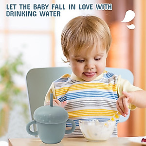 BEBUNUO Cup Straws Baby Silicone - 2-in-1 Sippy Snack Toddler Cup With Lid Spill Proof - For Kids 1+ Year Old