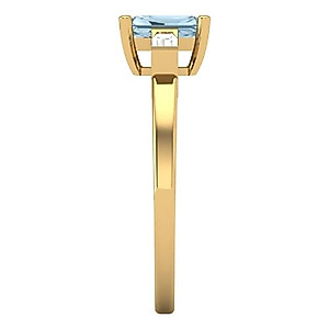 1.05 ct Emerald cut 3 stone Solitaire Genuine Natural Aquamarine Engagement Promise Anniversary Bridal Ring 18K Yellow Gold 6