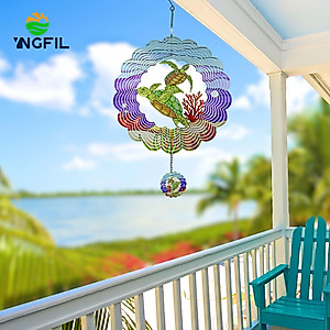 YNGFIL Turtle 3D Wind Spinner Kinetic Metal Art Hanging Wind Spinner Outdoor Decoration Ocean Ornaments Decor for Yard and Garden