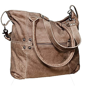 Genuine Leather Crossbody Bag with Contrast Stitching and Pocket