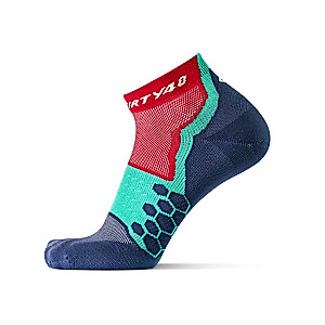 Thirty48 Performance Compression Low Cut Running Socks for Men and Women | More Compression Where Needed ([3 Pair] Red/Blue, Medium - Women 7-8.5 // Men 8-9.5)