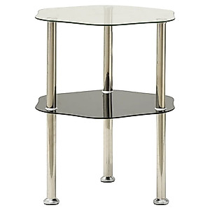 QJBSAVVA 2-Tier Side Table Transparent & Black 15"x15"x19.7" Tempered Glass,Console Table Laptop Table Plant Stand Accent Tables Suitable for Home, Office, Bedroom, Meeting Room