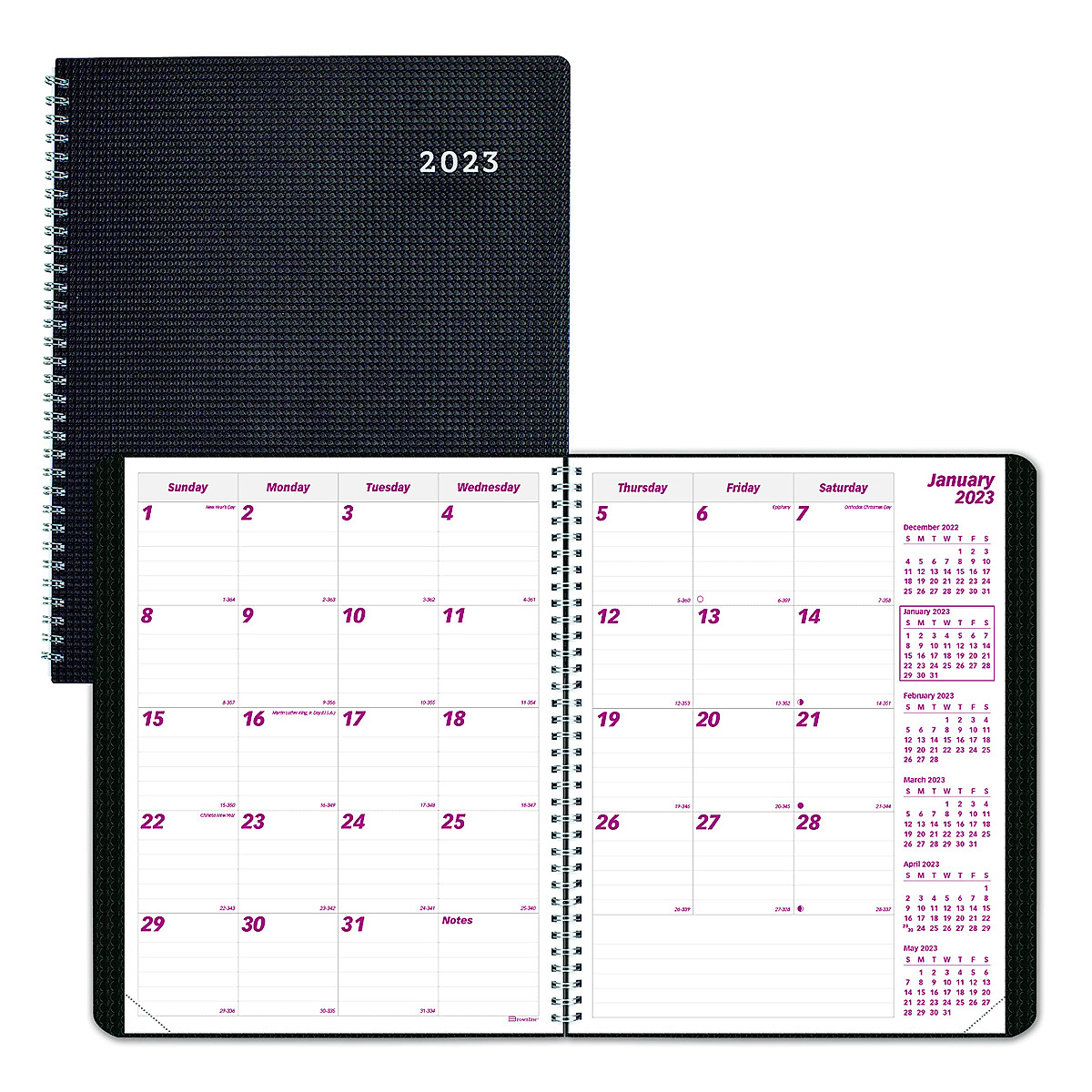 Brownline 2023 DuraFlex Monthly Planner, 14 Months, December 2022 to January 2024, Twin-Wire Binding, 11" x 8.5", Black (CB1262V.BLK-23)