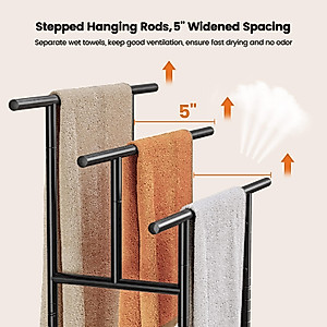 Memobarco 44" Tall Standing Towel Racks for Bathroom, 3 Tier Towel Rack with Basket, Outdoor Towel Rackr Organizer, Metal Pool Towel Rack Freestanding, Bedroom, Living Room, Black