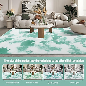 HOMBYS 6x9ft Tie Dye Area Rug for Living Room Bedroom, Large Modern Floor Carpet for Indoor Office Dining Room, Abstract Home Deco Non-Shedding,Green, Machine Washable