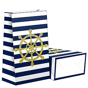 SamPartyShop Nautical Goodie Bags - 24 Pcs Nautical Party Favors Candy Bags with Stickers, Nautical Goody Gift Treat Bags Nautical Themed Birthday Party Supplies