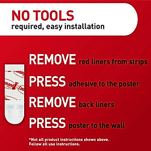 Command Poster Strips, Damage Free Hanging Poster Hangers, No Tools Wall Hanging Strips for Posters, 256 White Command Adhesive Strips