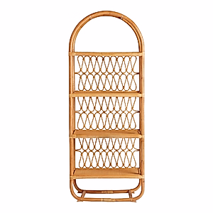 Rattan Arched Bookshelf, 4-Tier Tall Rattan Bookshelf, Free Standing Storage Unit, Bookcase Home Decor Furniture for Home Office, Living Room, Bedroom, Study